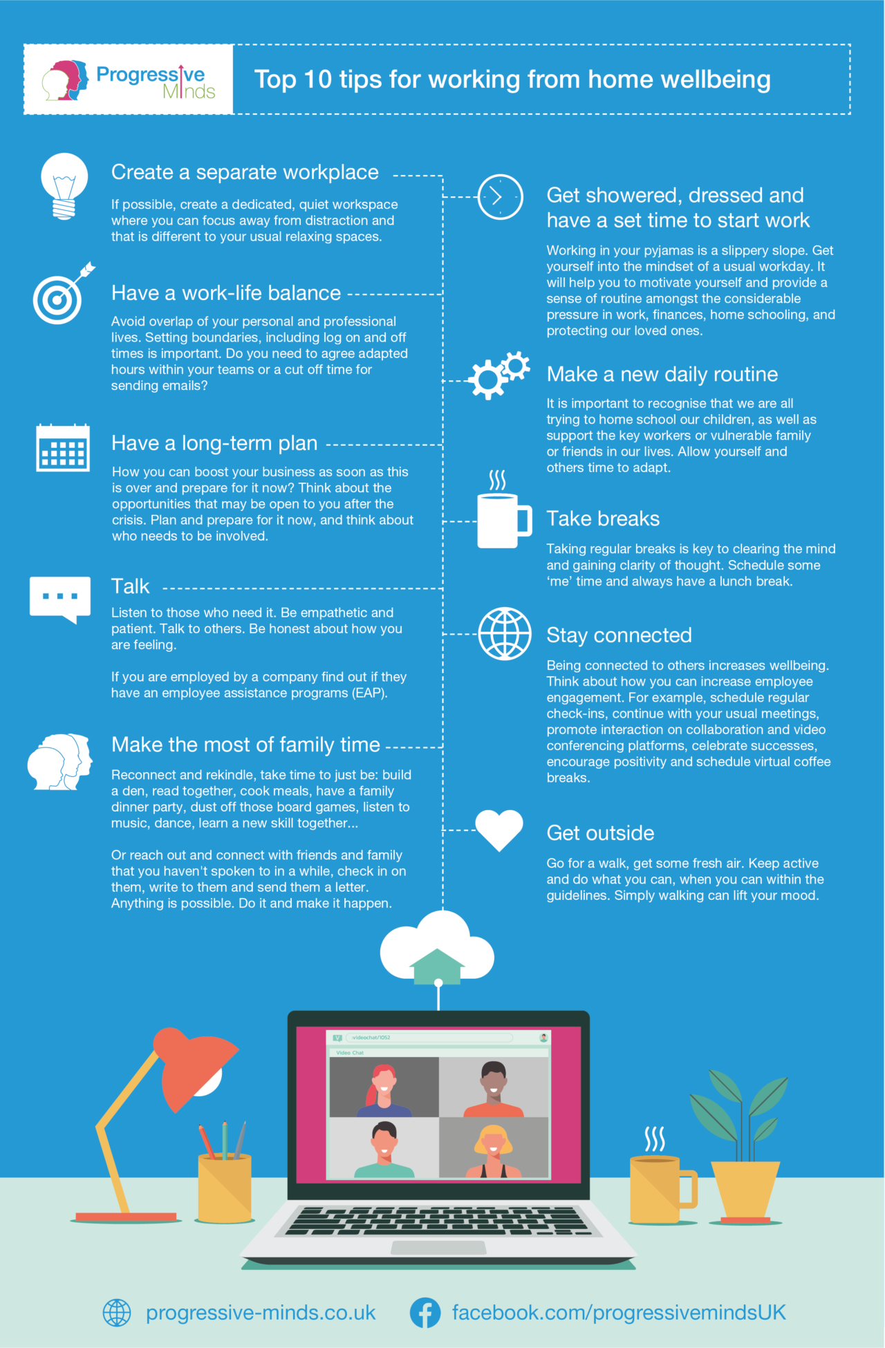 Top 10 Tips for working from home wellbeing - Covid-19 - Progressive Minds